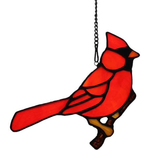 Accents | Red Cardinal Bird On Branch Stained Glass Window Hangings Red ...